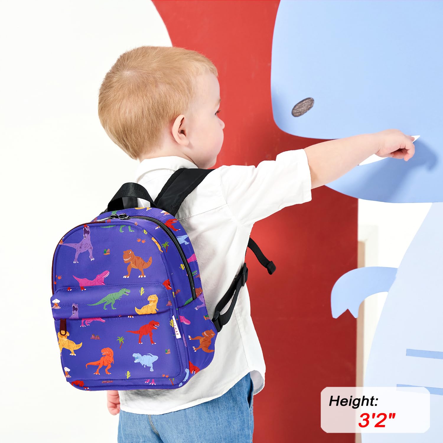 BIGHAS Lightweight Toddler Kids Backpack with Chest Strap For Boys and Girls, Preschool Kindergarten 3-6 Years Old 30 Colors (Trex/Blue)