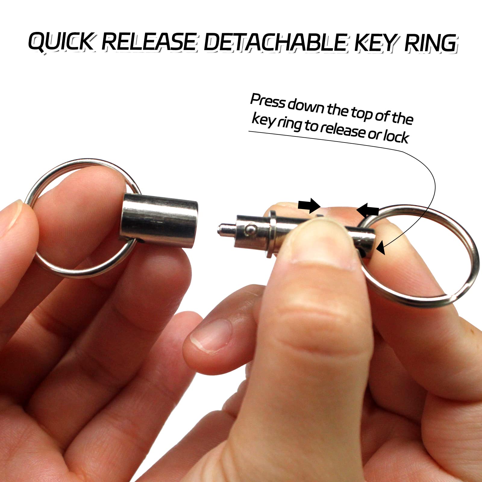 BLMHTWO 6PCS Quick Release Keyrings, Double-headed Detachable keyring Metal Pull Apart Keychain with 2 Split Key Rings Chain Lock Holder for Bag Purse Travel Home Office (Silver)