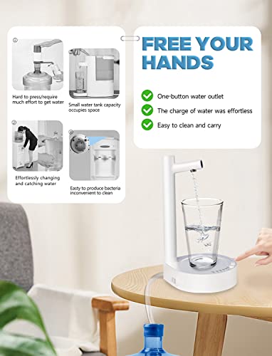 Bedside Water Dispenser for Bedroom Nightstand - Desktop Water Dispenser for 5 Gallon Bottle - Tabletop Wireless Water Dispenser - Type-C Charging