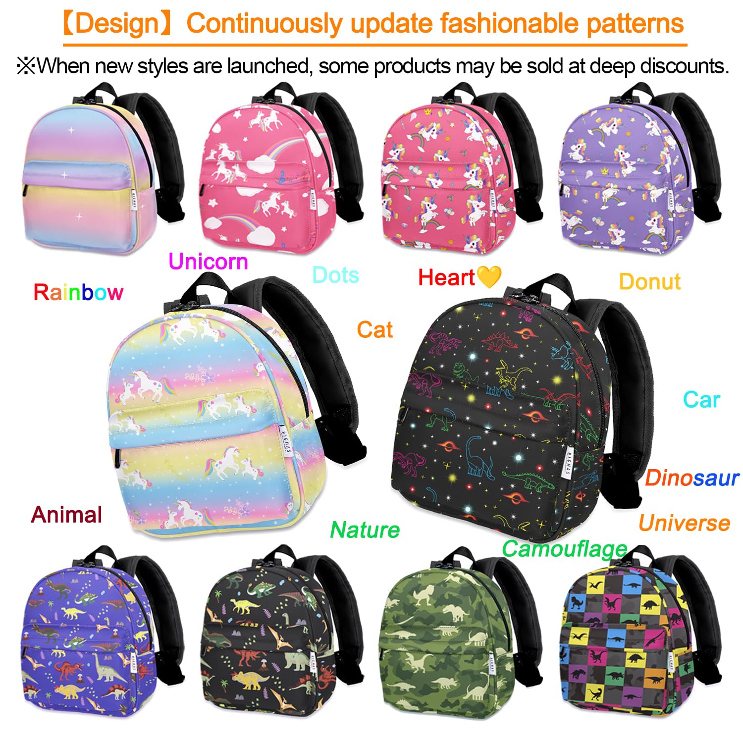 BIGHAS Lightweight Toddler Kids Backpack with Chest Strap For Boys and Girls, Preschool Kindergarten 3-6 Years Old 30 Colors (Trex/Blue)