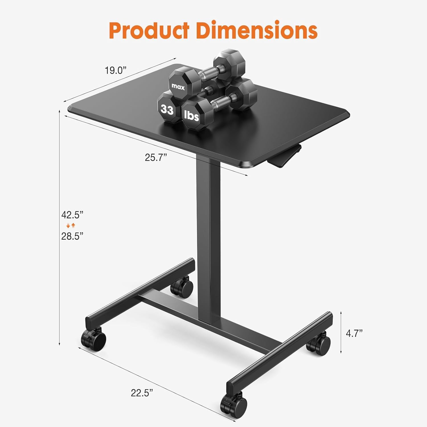Sweetcrispy Small Mobile Rolling Standing Desk - Overbed Table, Teacher Podium with Wheels, Adjustable Work Table, Rolling Desk Laptop Computer Cart for Home, Office, Classroom