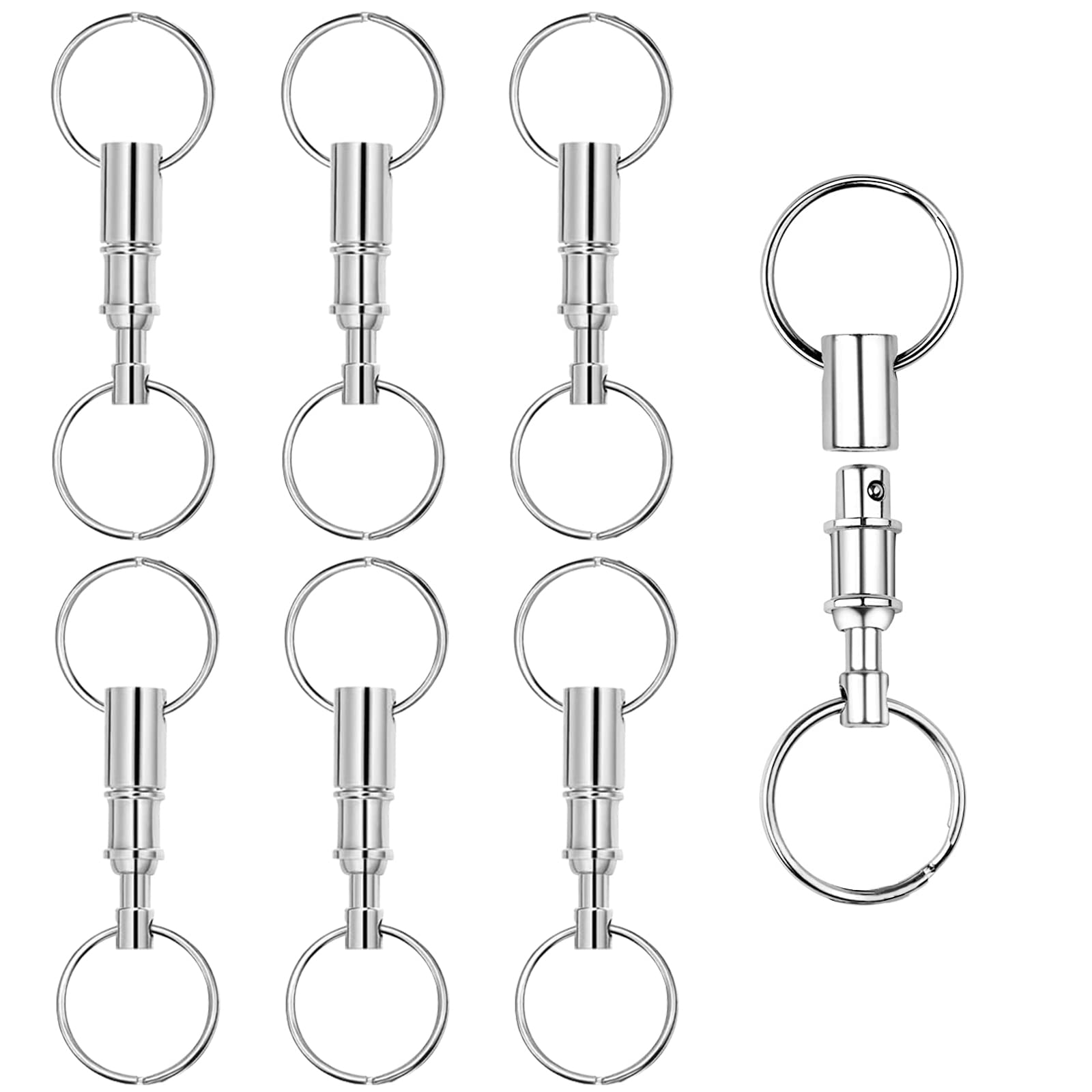 BLMHTWO 6PCS Quick Release Keyrings, Double-headed Detachable keyring Metal Pull Apart Keychain with 2 Split Key Rings Chain Lock Holder for Bag Purse Travel Home Office (Silver)