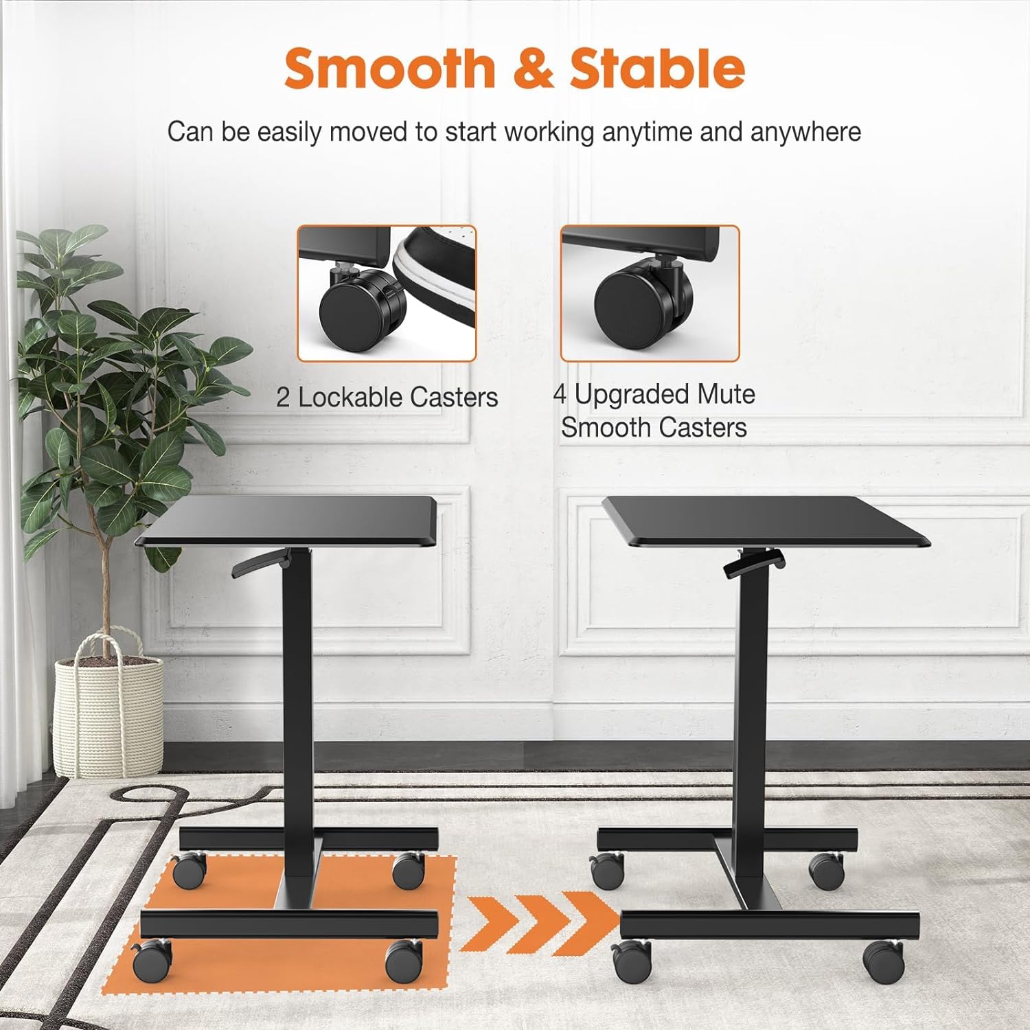 Sweetcrispy Small Mobile Rolling Standing Desk - Overbed Table, Teacher Podium with Wheels, Adjustable Work Table, Rolling Desk Laptop Computer Cart for Home, Office, Classroom