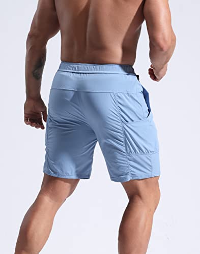 Toritours Mens Atheletic Shorts, Stretch Quick Dry Mens Summer Shorts Lightweight 7 Inch Inseam Casual Golf Hiking Shorts Mist Blue