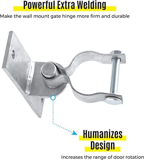 Heavy Duty Wall Mount Gate Hinge | Pipe Gate Hinge 2 Pack Chain Link Fence Gate Hinges Fence Post Chain Link Gate Hinge Pressed Steel Chain Link Fence Frame Hinge Outdoor Gate Hardware (4 Pack)