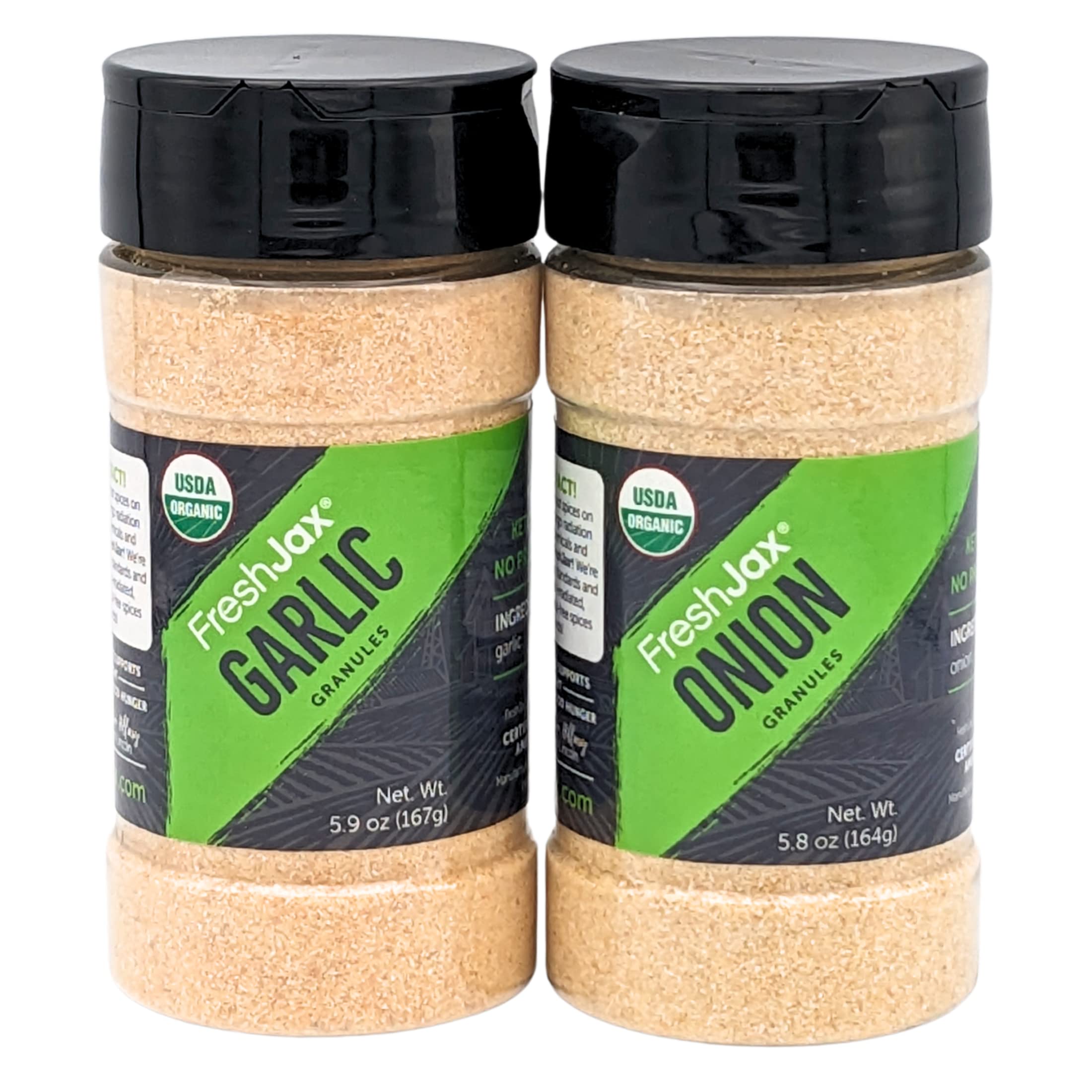 FreshJax Organic Spices | Garlic and Onion Granules Bundle | 2 Large Bottles of Single-Ingredient Spices