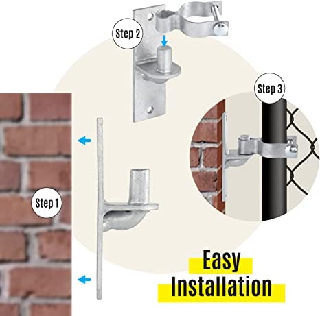 Heavy Duty Wall Mount Gate Hinge | Pipe Gate Hinge 2 Pack Chain Link Fence Gate Hinges Fence Post Chain Link Gate Hinge Pressed Steel Chain Link Fence Frame Hinge Outdoor Gate Hardware (4 Pack)