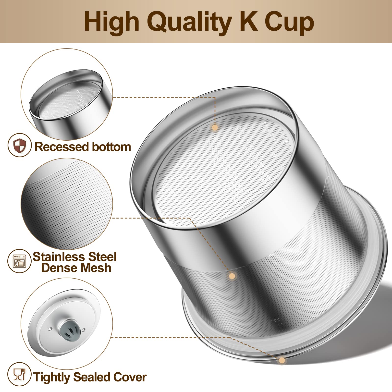 RETHONE K Cup Reusable Coffee Pods, Stainless Steel Reusable K Cups Coffee Filter Compatible with Keurig 1.0 & 2.0 Coffee Makers BPA-Free Refillable Coffee Filters (4 Pack)