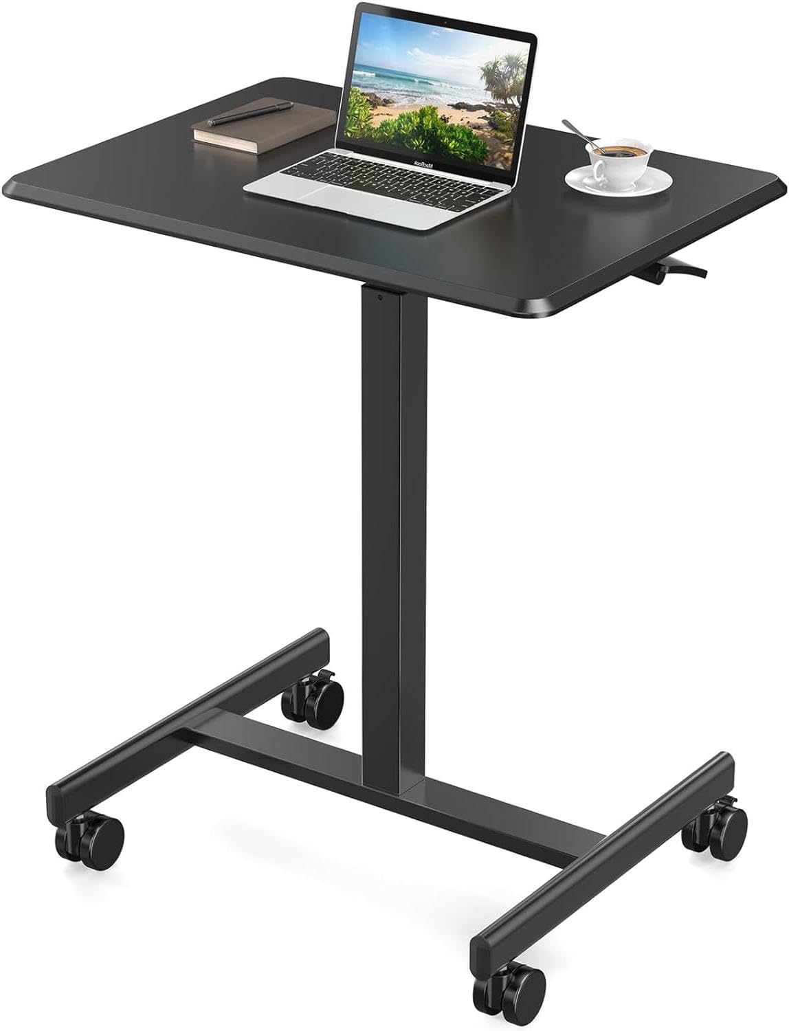 Sweetcrispy Small Mobile Rolling Standing Desk - Overbed Table, Teacher Podium with Wheels, Adjustable Work Table, Rolling Desk Laptop Computer Cart for Home, Office, Classroom