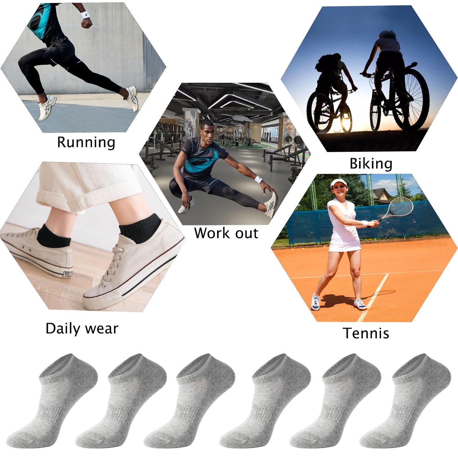 Luriesal Women's Cushioned No Show Socks Athletic Cotton Short Socks Arch Support Mesh Ankle Socks 6 Pairs