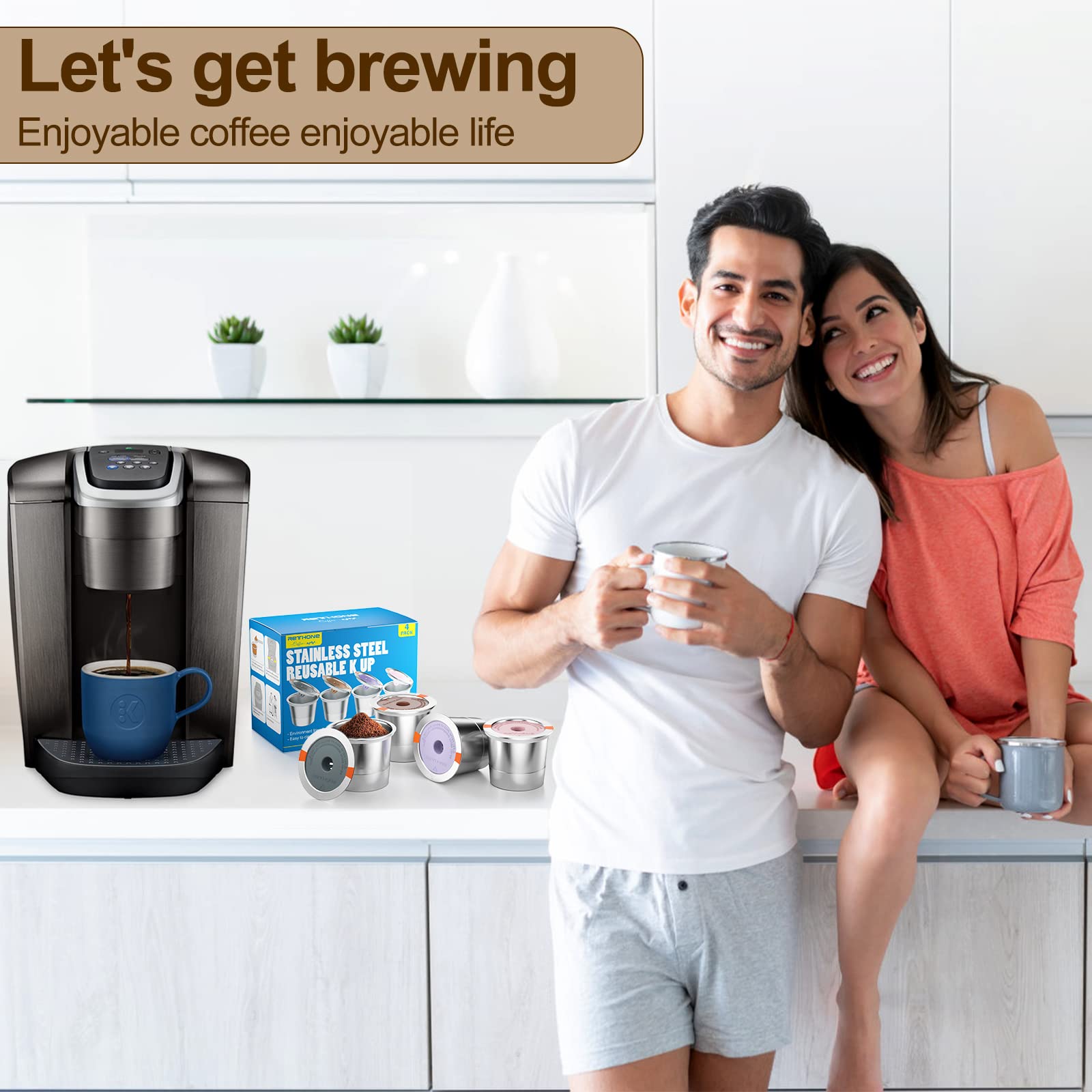 RETHONE K Cup Reusable Coffee Pods, Stainless Steel Reusable K Cups Coffee Filter Compatible with Keurig 1.0 & 2.0 Coffee Makers BPA-Free Refillable Coffee Filters (4 Pack)