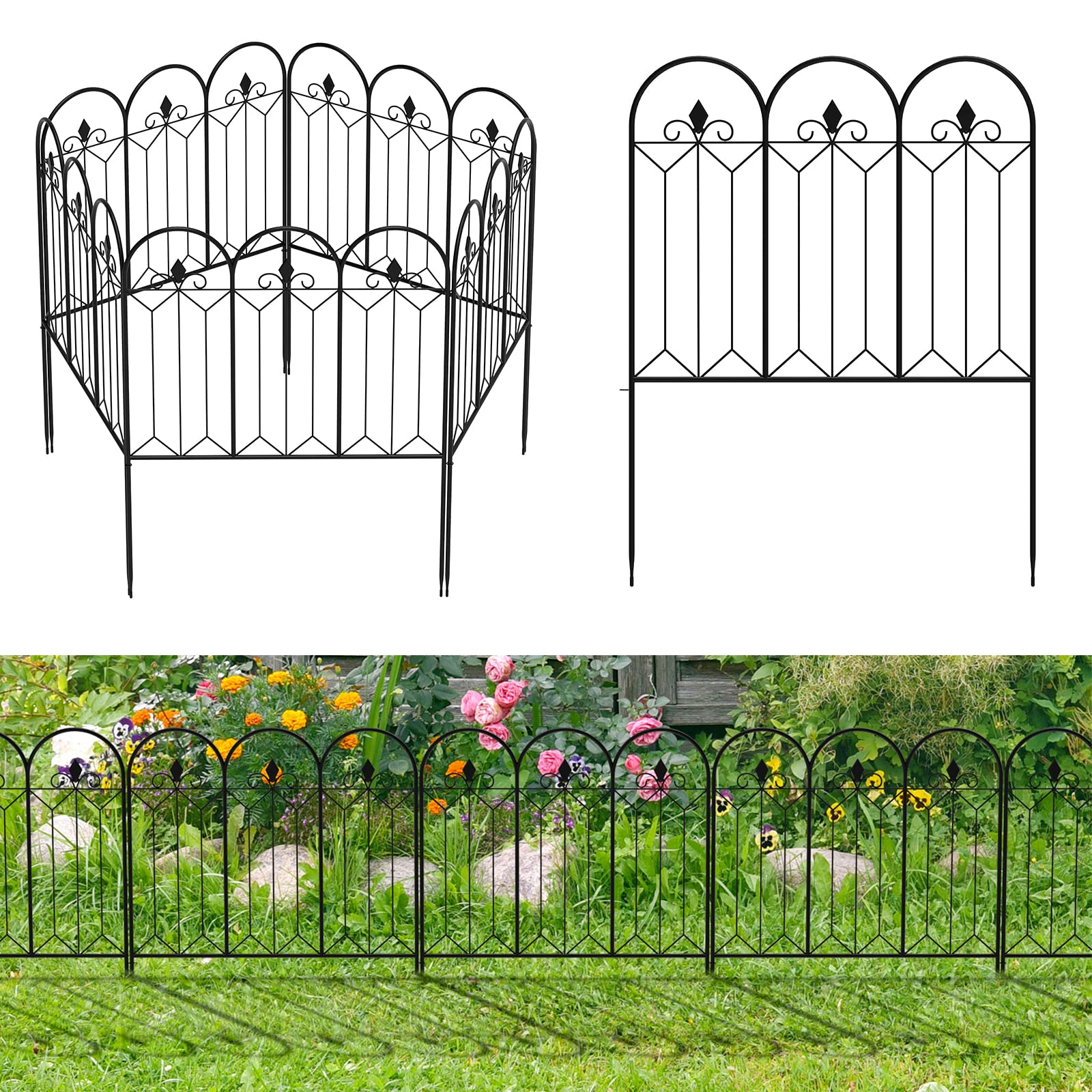Mingyall Decorative Garden Fence, 10FT x 31.5IN Outdoor Metal Wire Border Panels, Iron Flower Bed Fencing Animal Barrier for Yard, Garden, Landscape Fences for Dogs, Black, 5 PCS