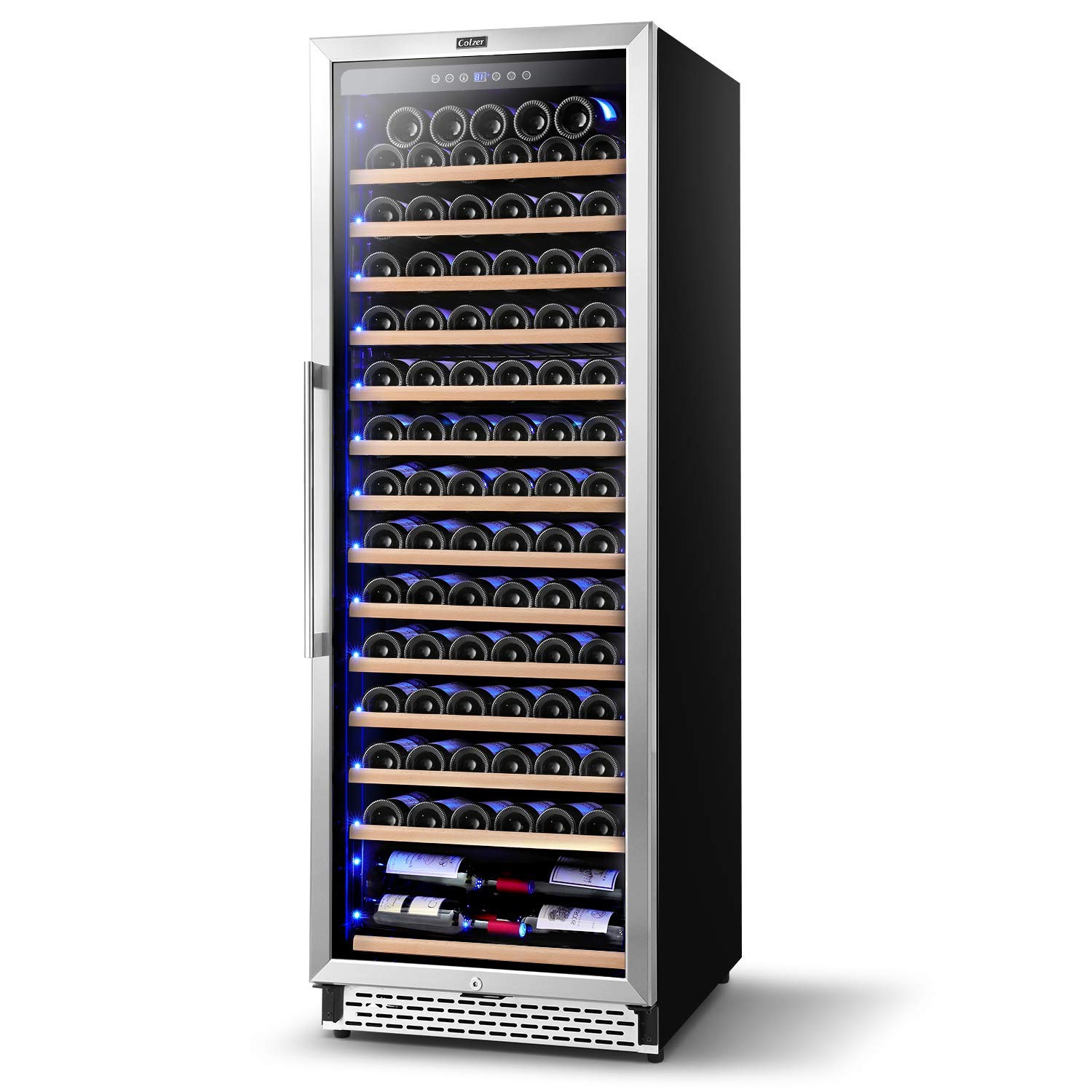 COLZER 24 Inch Wine Cooler Refrigerators,154 Bottle Fast Cooling Low Noise No Fog Wine Fridge with Professional Compressor Stainless Steel,Digital Temperature Control Built-in Freestanding