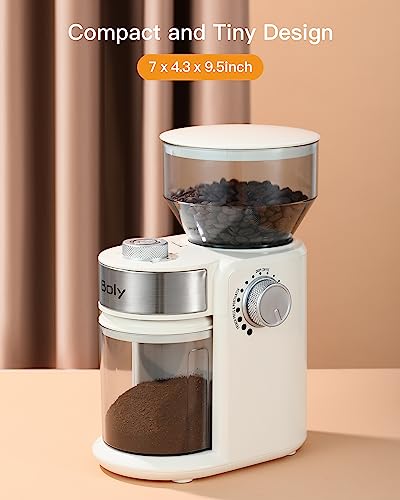 boly Electric Burr Coffee Grinder, Adjustable Burr Mill Coffee Bean Grinder with 18 Grind Settings, Burr Coffee Grinder for Espresso, Drip Coffee and French Press, White