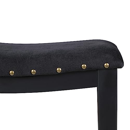 KATDANS Black Bar Stools Set of 2 Counter Height 24 Inches Backless Barstools for Kitchen Counter Modern Saddle Stools Velvet Nailhead Upholstered Stools, KS718PBK, 2Pcs