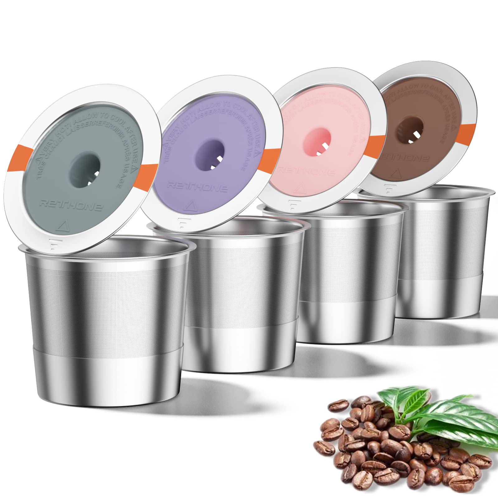 RETHONE K Cup Reusable Coffee Pods, Stainless Steel Reusable K Cups Coffee Filter Compatible with Keurig 1.0 & 2.0 Coffee Makers BPA-Free Refillable Coffee Filters (4 Pack)
