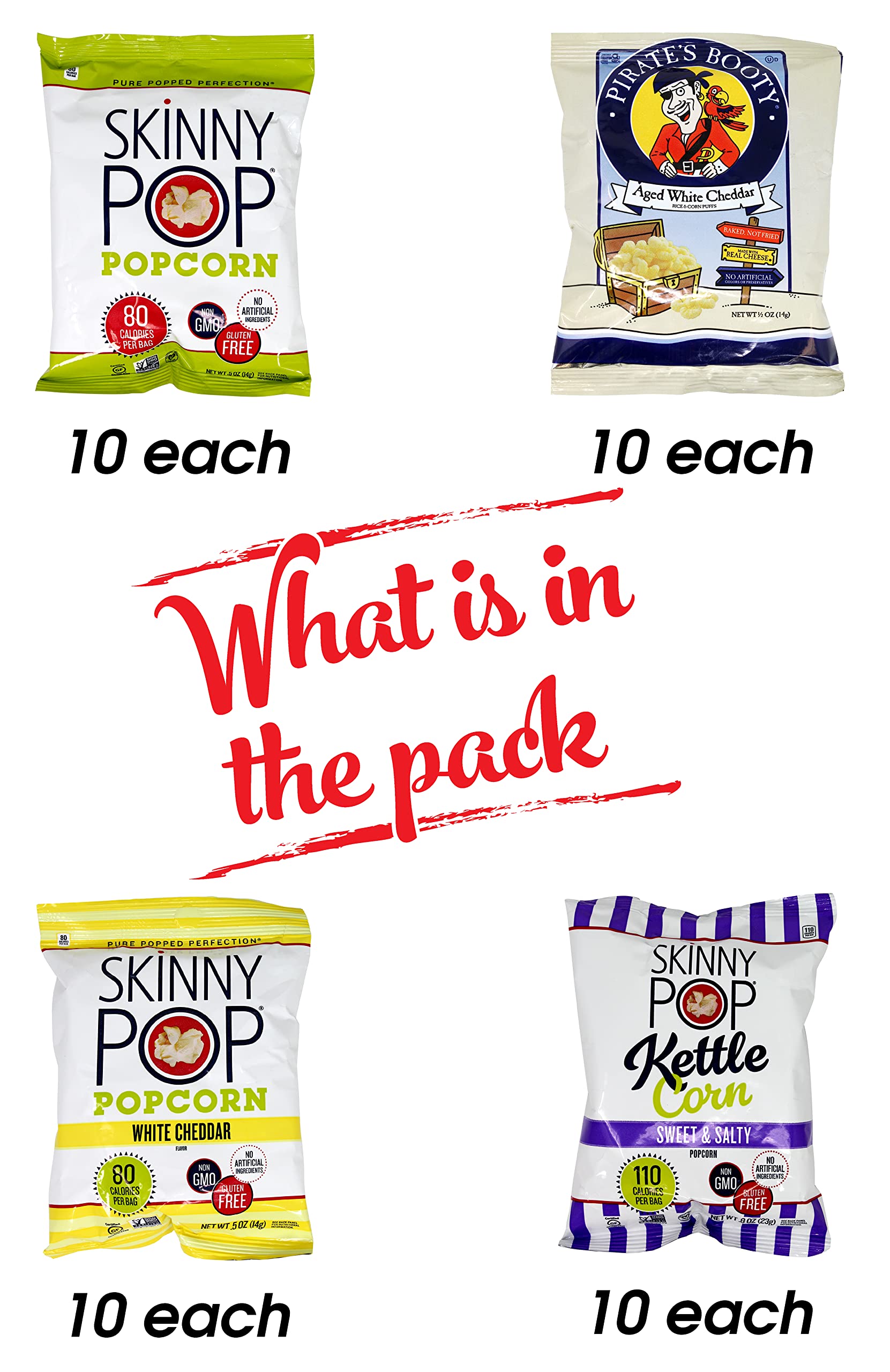 Niro Assortment | Bulk Popcorn, Skinny Pop & Pirate's Booty Snack Pack – 40 Pack Variety Kit with 4 Delicious Flavors | Individual Popcorn Bags