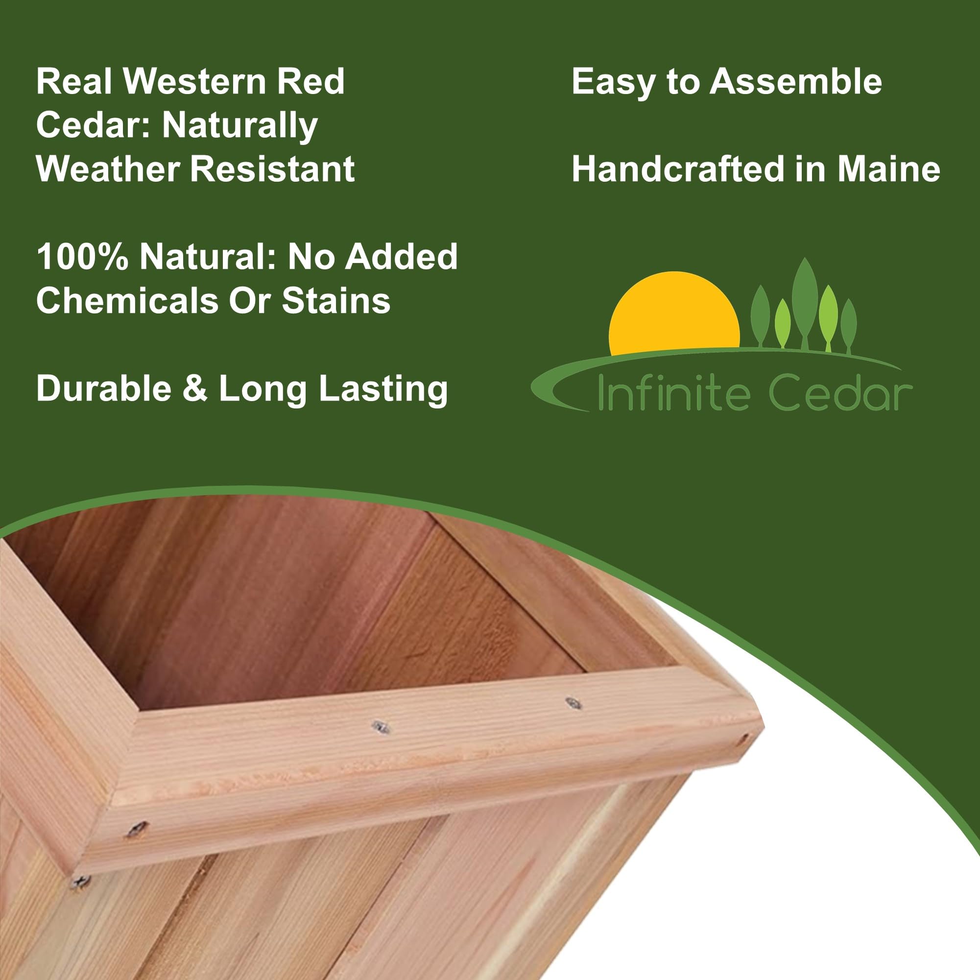 Premium Cedar Square Planter (16.5" x 16.5" x 13.5") for Growing Flowers, Plants, and Herbs; Ideal for Patio, Porch, Garden, Balcony, Deck, or Other Outdoors Locations; 100% Natural Cedar Wood