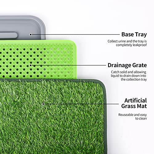 Indoor Dog Potty Grass Pad, 17"×27" Puppy Potty Training Artificial Grass Mats, Dog Grass Pee Pad with Tray, 3 Layered Dog Potty Trainer Easy to Clean (Dog Potty Grass Pad)