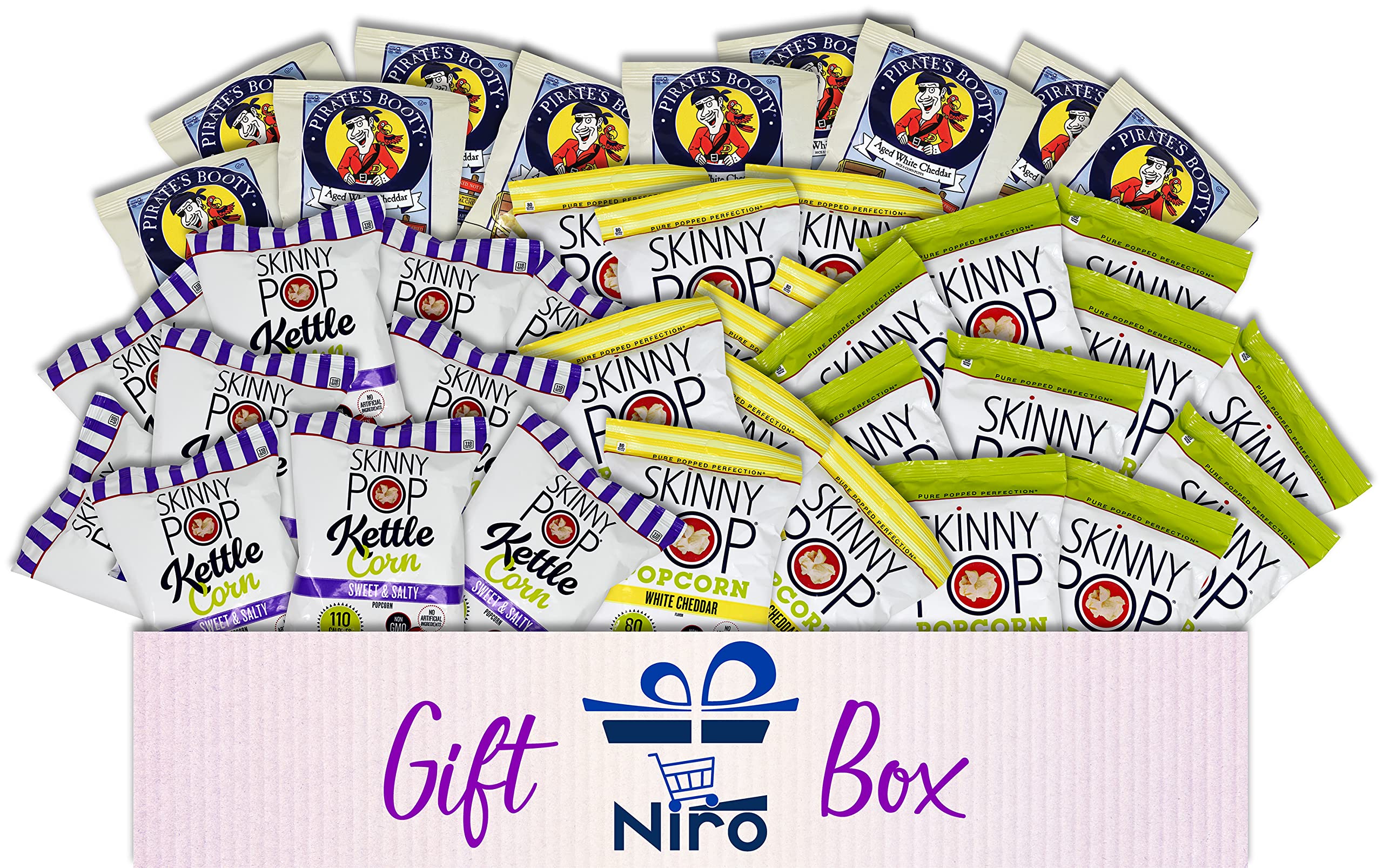 Niro Assortment | Bulk Popcorn, Skinny Pop & Pirate's Booty Snack Pack – 40 Pack Variety Kit with 4 Delicious Flavors | Individual Popcorn Bags