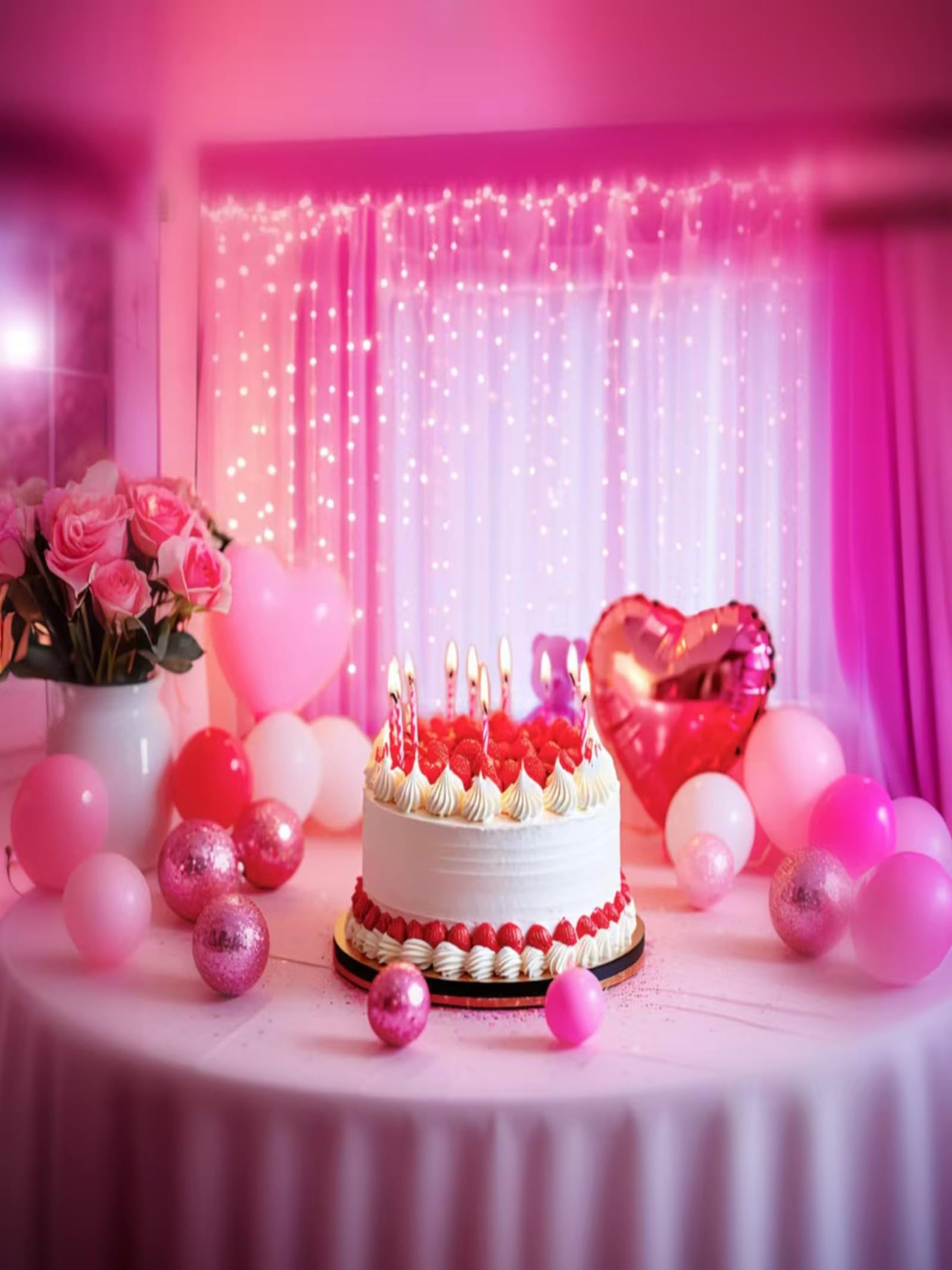 ORSMGOLF Fairy Curtain String Lights, Room Decor &Ideal Gift for Teens Girl, 8 Modes Wall Lights & Valentine's Day Indoor Decorations (Pink)