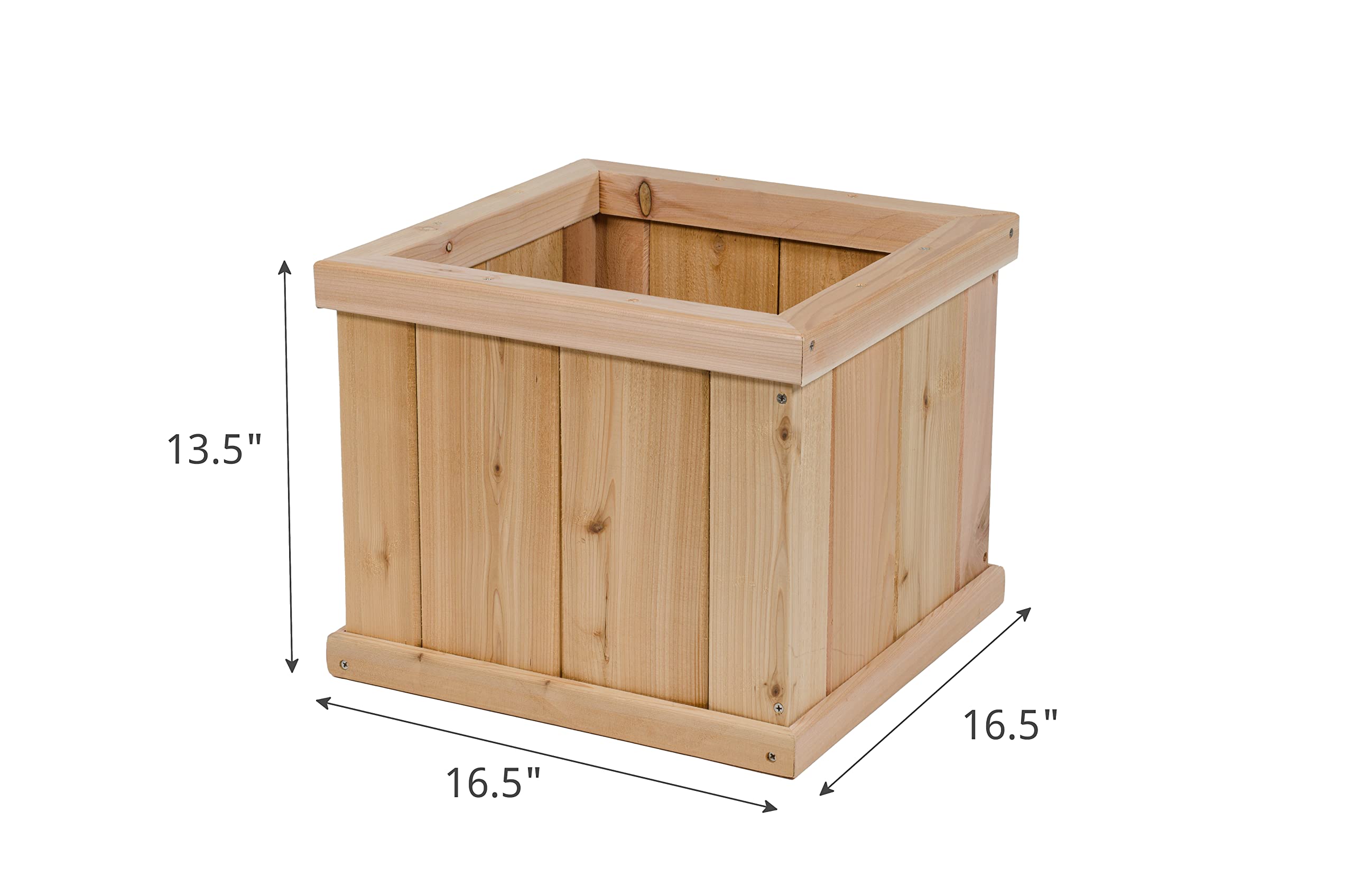 Premium Cedar Square Planter (16.5" x 16.5" x 13.5") for Growing Flowers, Plants, and Herbs; Ideal for Patio, Porch, Garden, Balcony, Deck, or Other Outdoors Locations; 100% Natural Cedar Wood