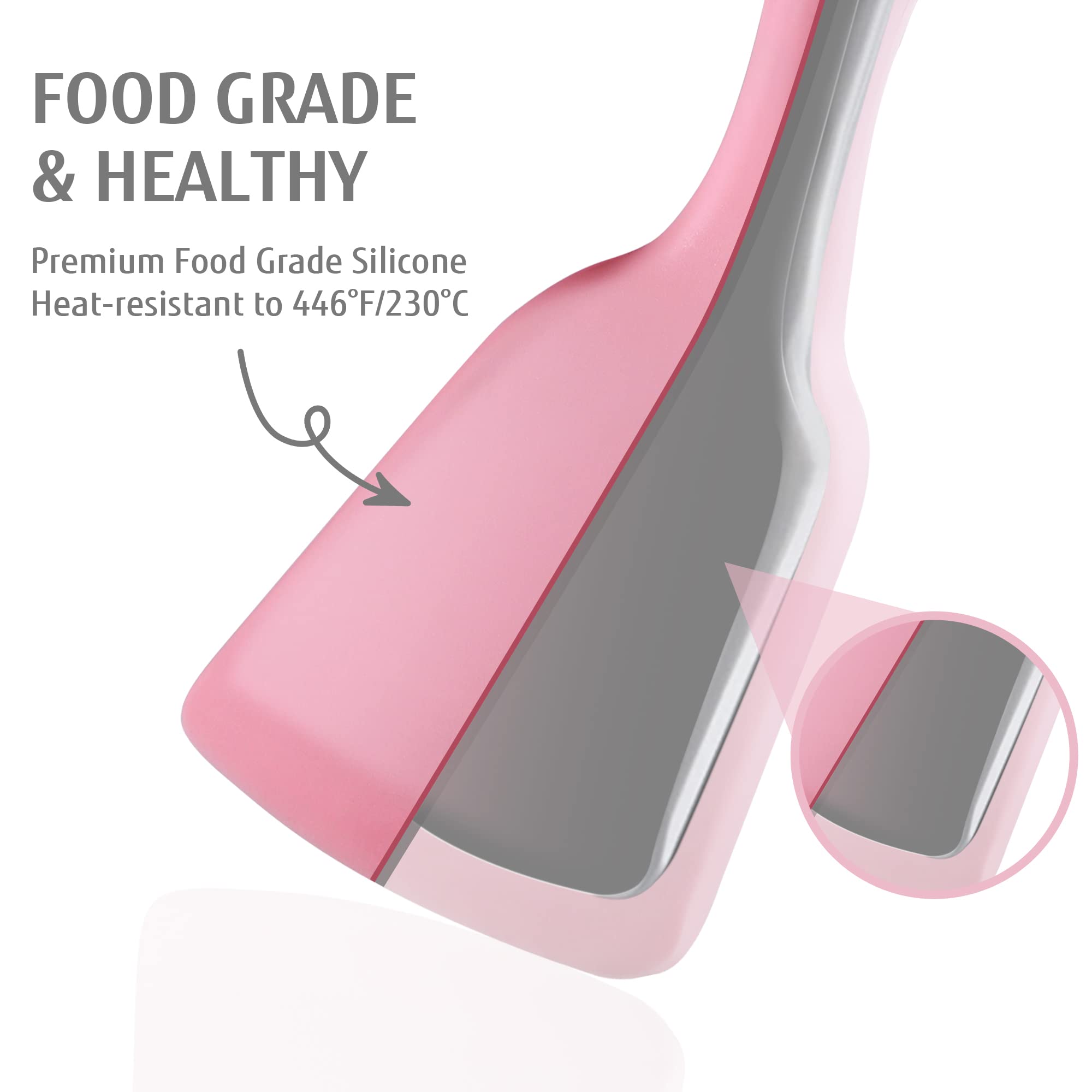 hecef Kitchen Utensils Set, 32 PCS Silicone Cooking Utensils Set with Stainless Steel Holder, 446°F Heat Resistant Food Grade Kitchen Gadgets Tools Set Wooden Handle for Nonstick Cookware (Pink)