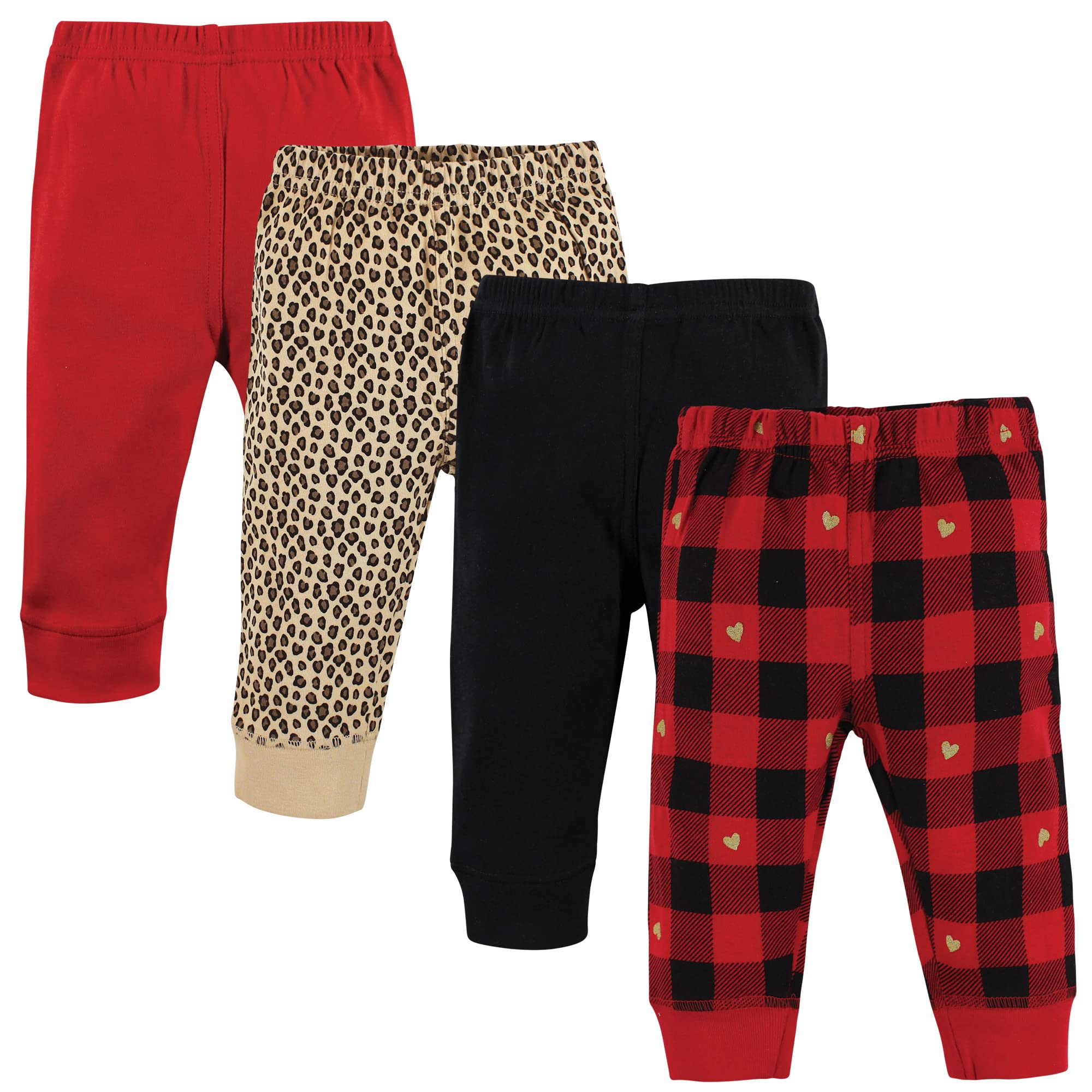 Hudson Baby Unisex Baby Cotton Pants and Leggings, Gold Heart Plaid, 2 Toddler