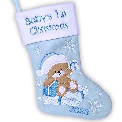 Heart's Sign Babys First Christmas Stocking 2024 | My First Christmas Baby Boy and Baby Girl | Newborn Stockings Christmas Ornaments | Newborn Christmas Decor, Blue