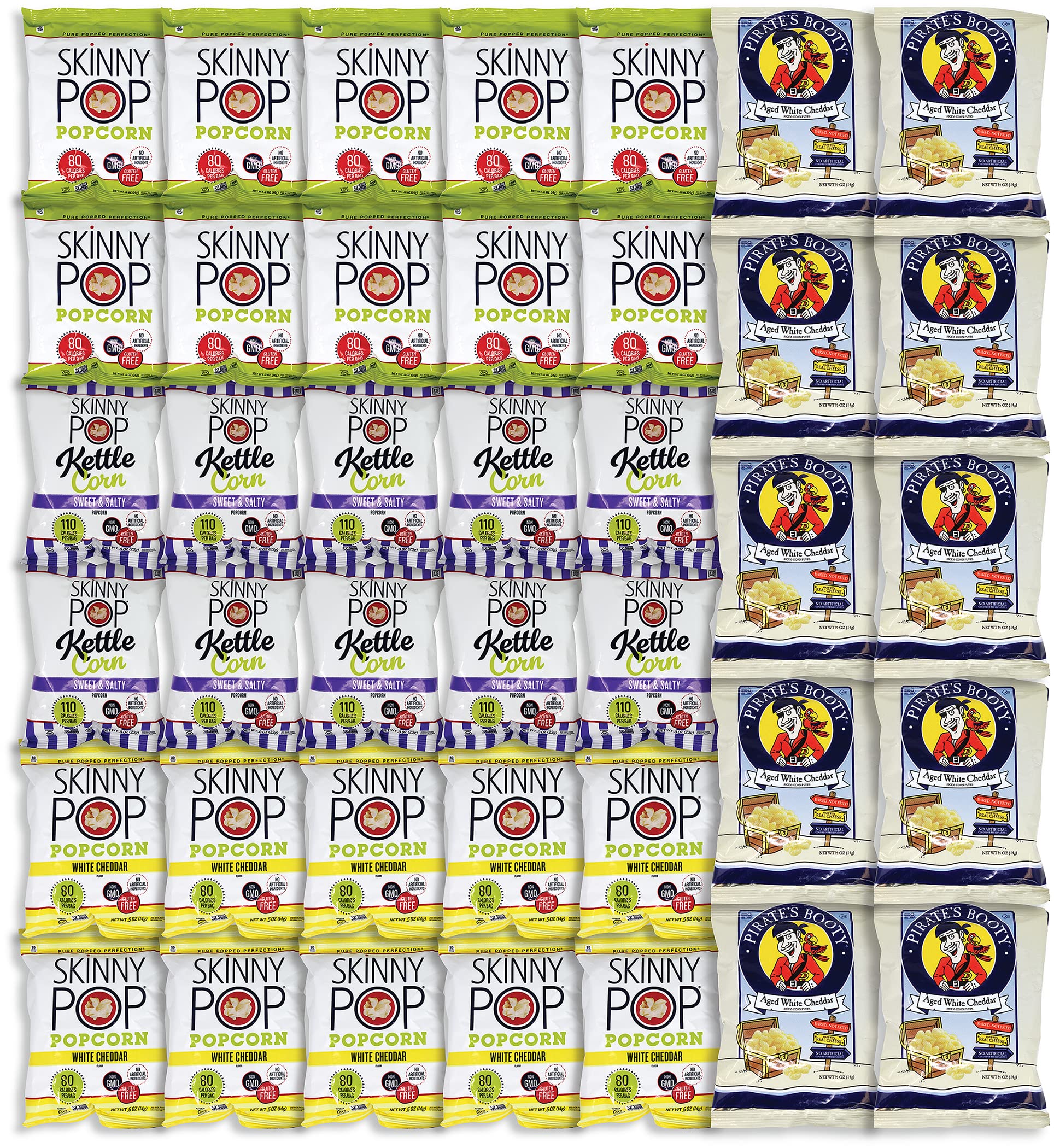 Niro Assortment | Bulk Popcorn, Skinny Pop & Pirate's Booty Snack Pack – 40 Pack Variety Kit with 4 Delicious Flavors | Individual Popcorn Bags