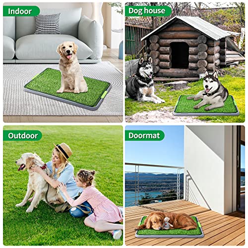 Indoor Dog Potty Grass Pad, 17"×27" Puppy Potty Training Artificial Grass Mats, Dog Grass Pee Pad with Tray, 3 Layered Dog Potty Trainer Easy to Clean (Dog Potty Grass Pad)