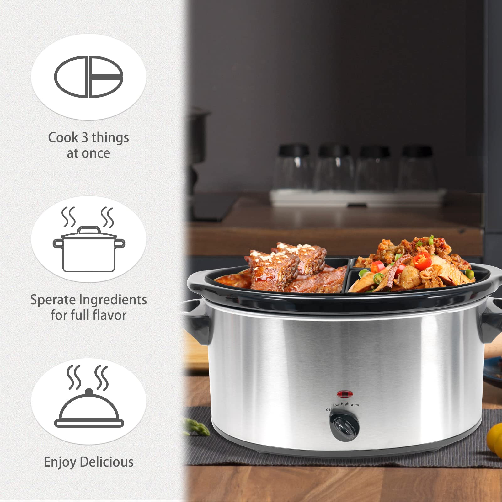 Silicone Slow Cooker Divider Liner fit CrockPot 6QT 7QT, Reusable & Leakproof Divider Insert, Dishwasher Safe Cooking Liners for Crock Pot 6 Quart / 7 Quart, BPA Free,Black