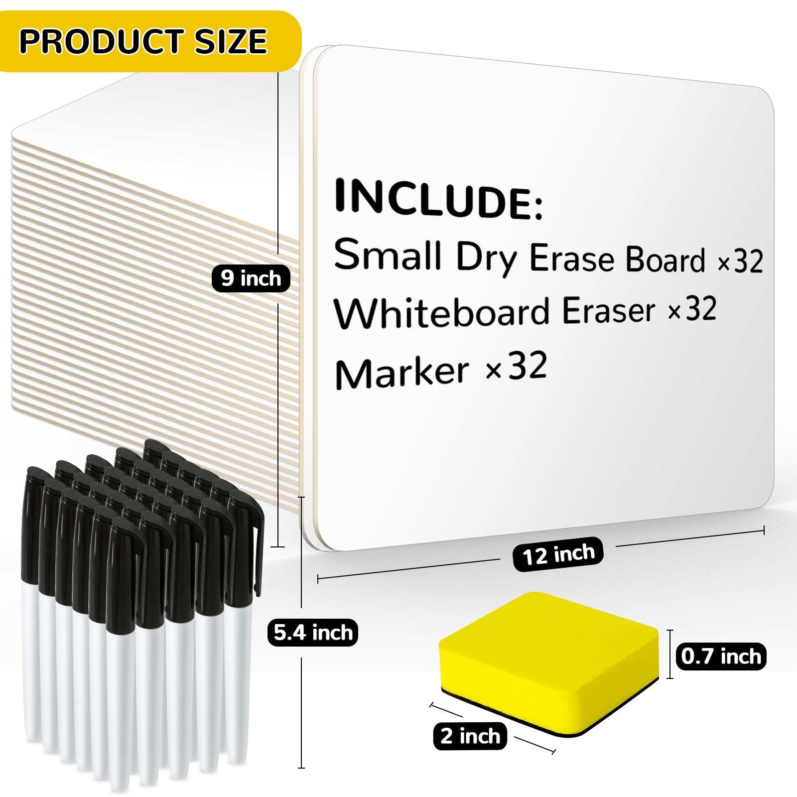 Small Dry Erase Boards, Classroom White Boards for Kids 9" x12β, Personal Mini Whiteboards for Home School Teaching Supplies, School Supplies Lapboards, 32 Whiteboard Erasers & 32 Markers Included