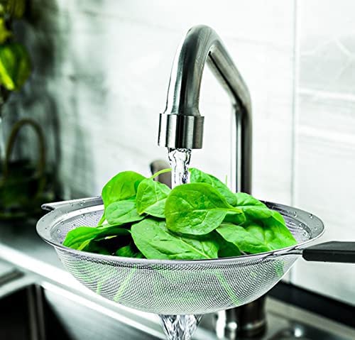 Kafoor 8" Large Fine Mesh Strainer with thermo plastic rubber handle - Sieve Fine Mesh Stainless Steel - Ideal to Strain Pasta, Quinoa and Rice.