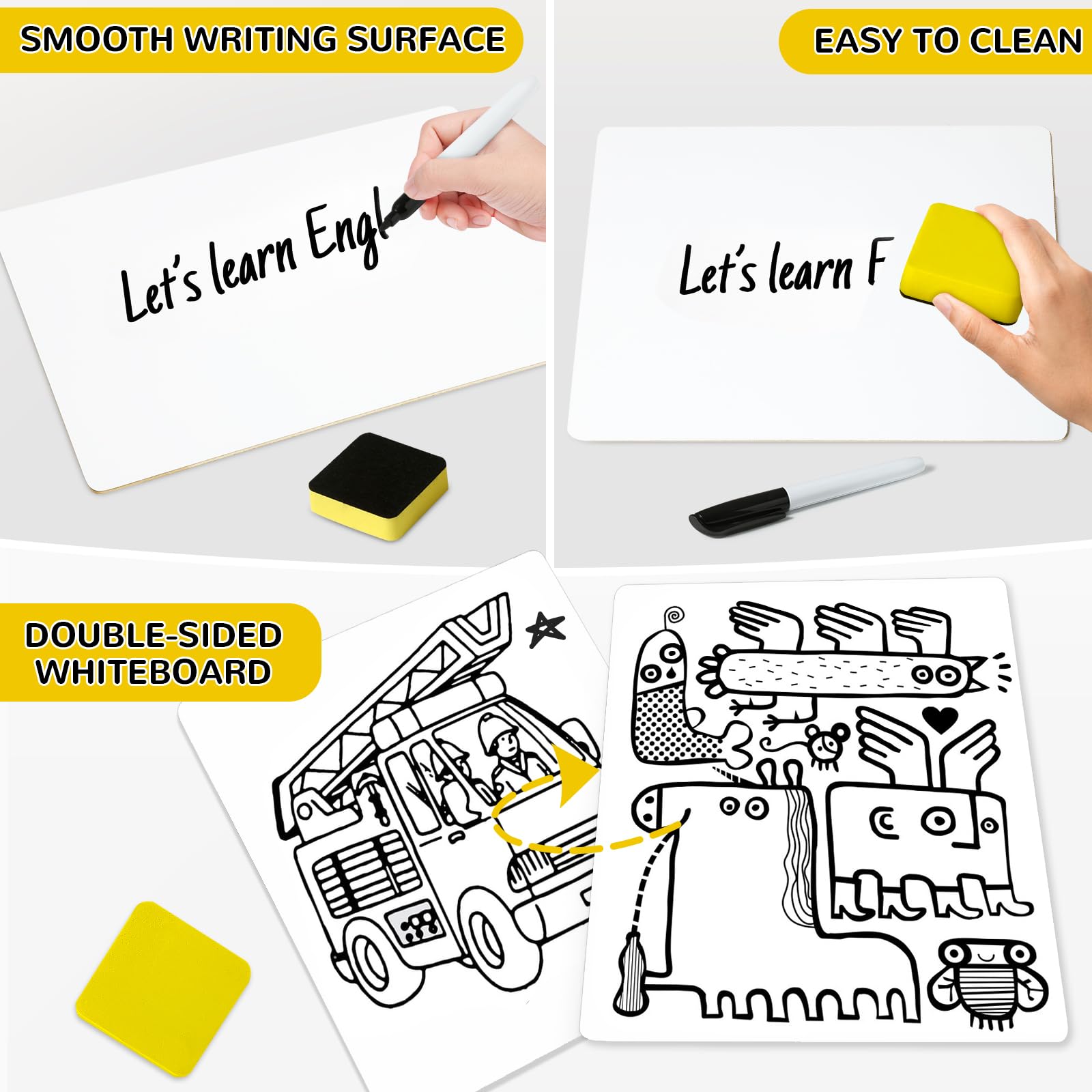 Small Dry Erase Boards, Classroom White Boards for Kids 9" x12β, Personal Mini Whiteboards for Home School Teaching Supplies, School Supplies Lapboards, 32 Whiteboard Erasers & 32 Markers Included