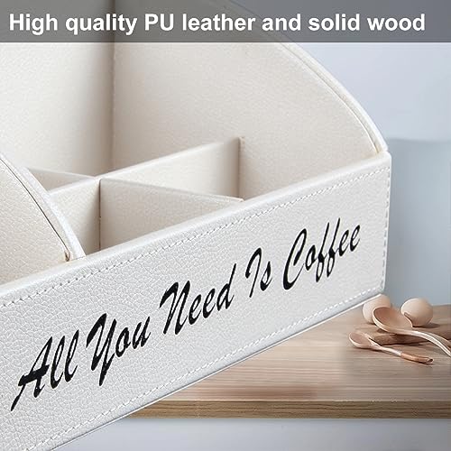 Militwo PU Leather Coffee Station Organizer, Countertop Coffee Bar Accessories Tea Bag Organizer Coffee Pods Drawer Holder and Organizer for Coffee Bar Decor, Coffee Lovers Gift White