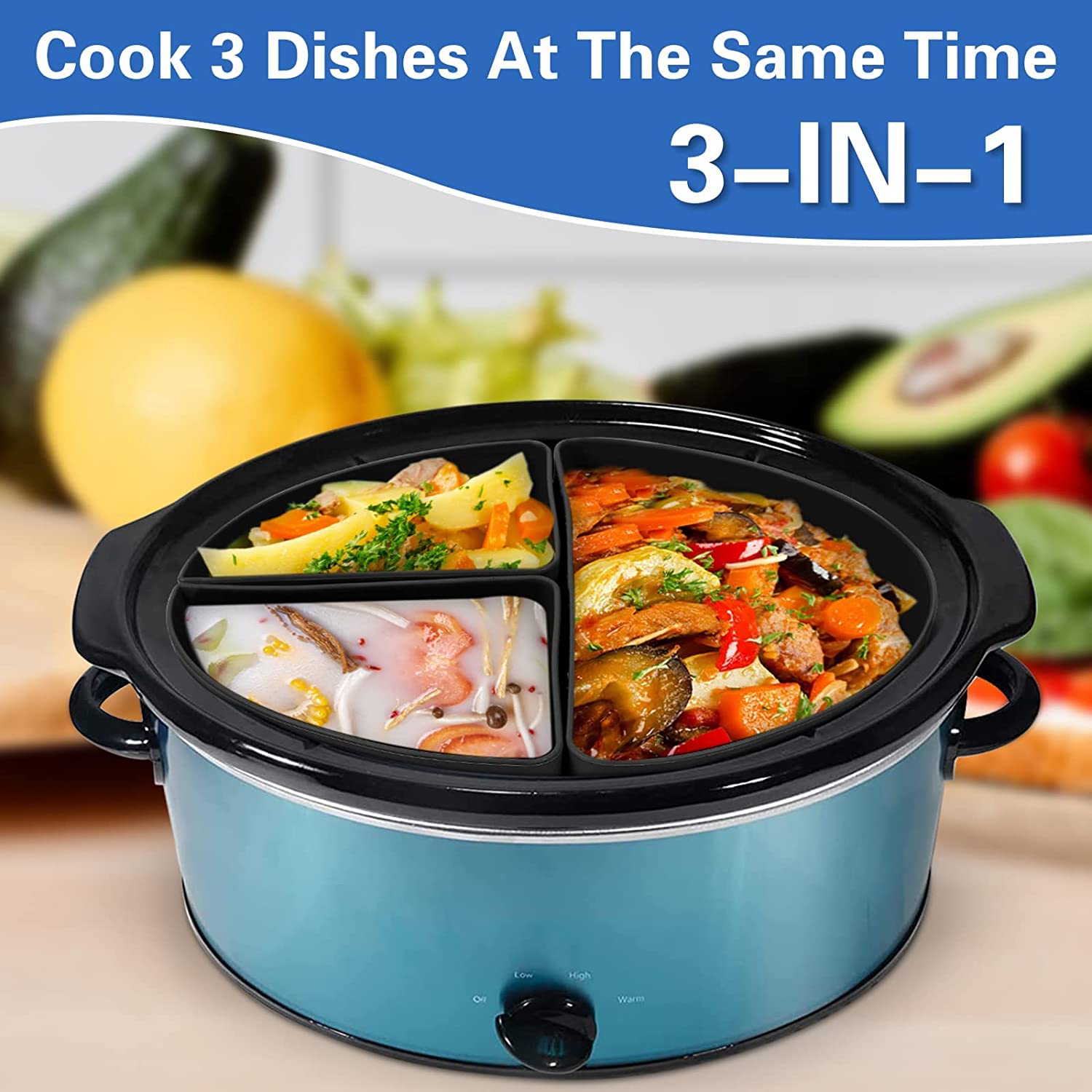 Silicone Slow Cooker Divider Liner fit CrockPot 6QT 7QT, Reusable & Leakproof Divider Insert, Dishwasher Safe Cooking Liners for Crock Pot 6 Quart / 7 Quart, BPA Free,Black