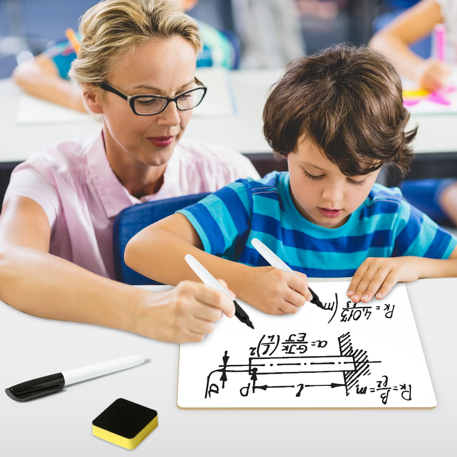 Small Dry Erase Boards, Classroom White Boards for Kids 9" x12β, Personal Mini Whiteboards for Home School Teaching Supplies, School Supplies Lapboards, 32 Whiteboard Erasers & 32 Markers Included