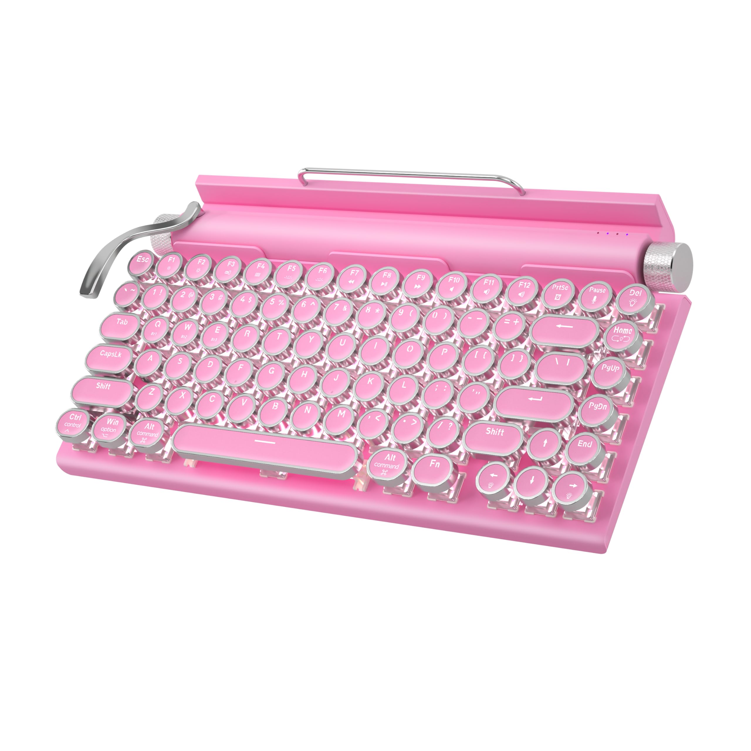 Retro Typewriter Keyboard Wireless, Mechanical Gaming Vintage Keyboard 83-Key Blue Switches Punk Round Keycap, 14 Modes LED Backlight, Type-C, Bluetooth 5.0,Compatible with PC/Laptop/Pad/Phone, Pink