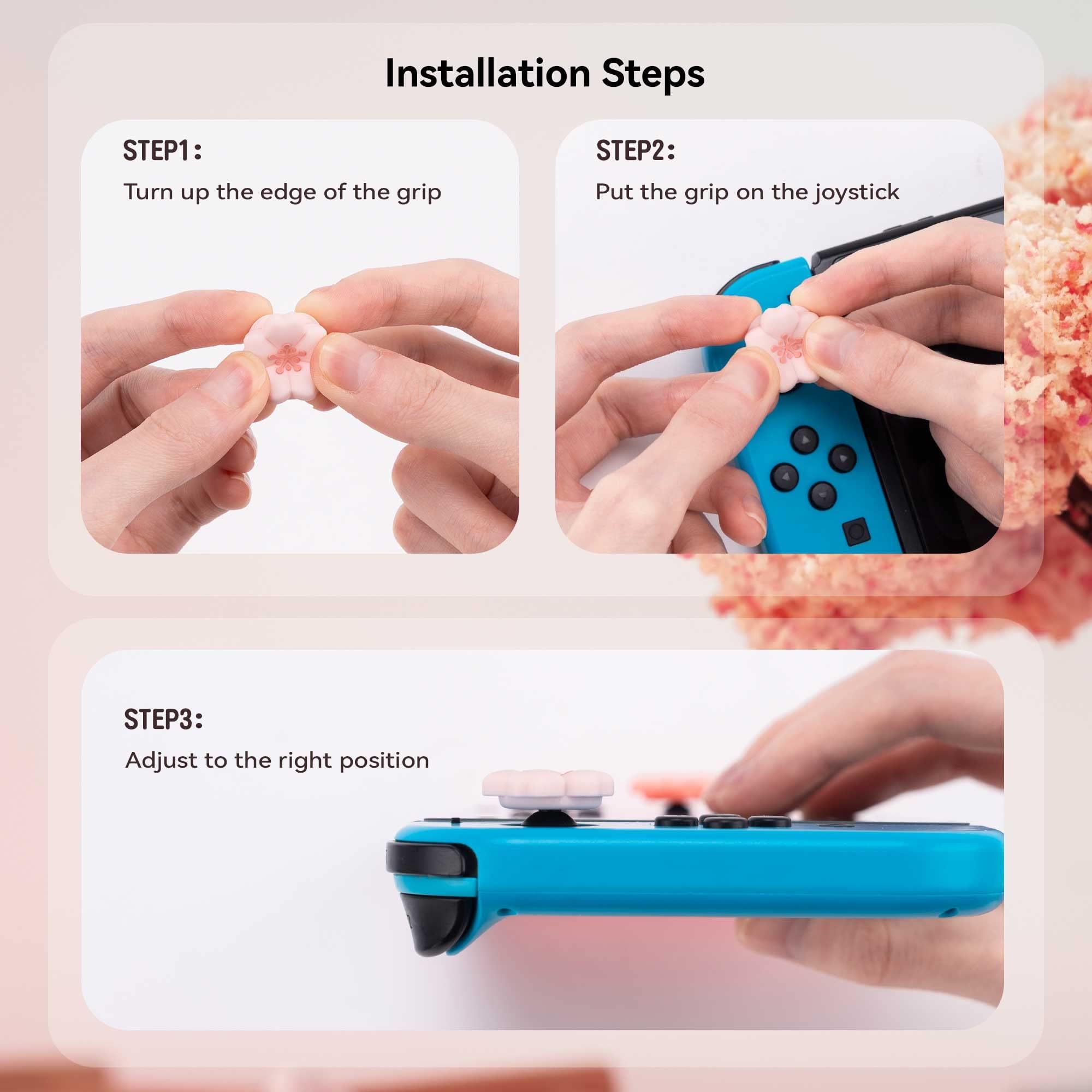 GeekShare 4PCS Silicone Joycon Thumb Grip Caps, Kawaii Cherry Blossom Joystick Cover Compatible with Switch/OLED/Switch Lite (Sakura)