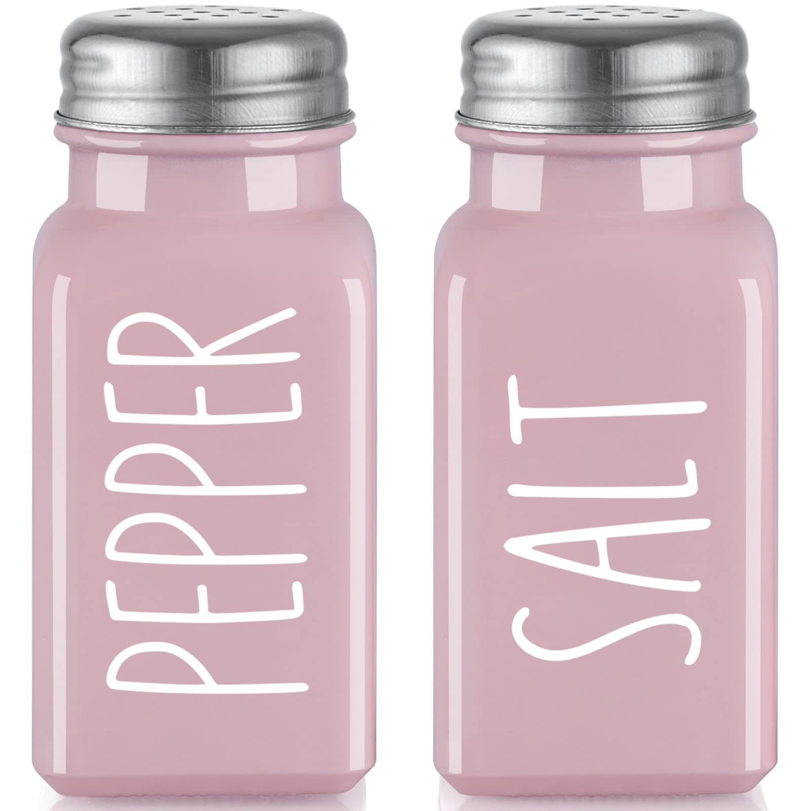 Pink Salt and Pepper Shakers Set - Pink Kitchen Decor and Accessories for Home Restaurants Wedding - Glass Salt and Pepper Set for Cooking Table, RV, BBQ, Easy to Clean & Refill