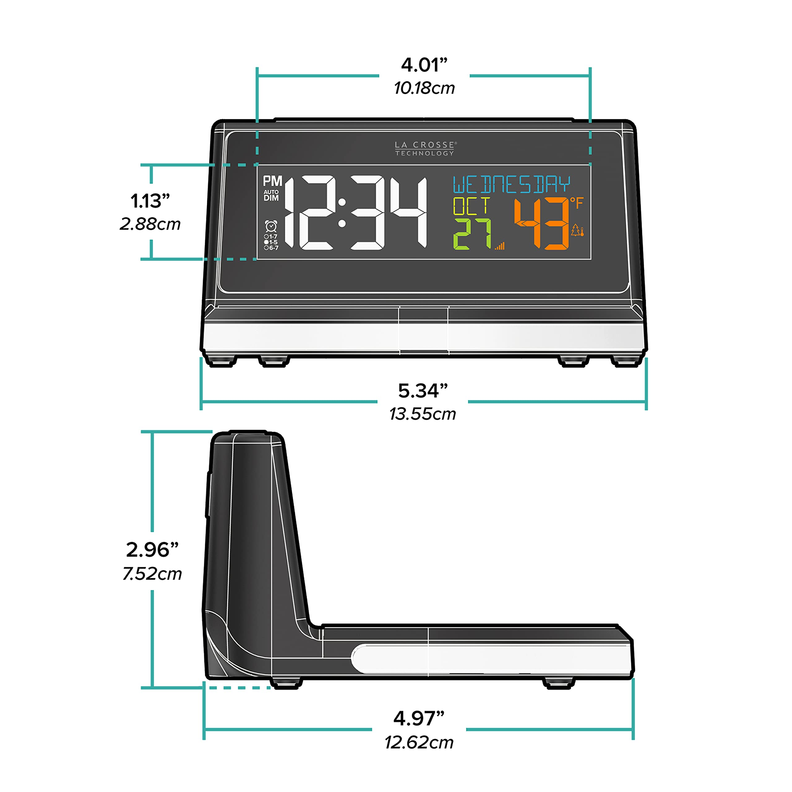La Crosse Technology 617-84947-INT Wireless 5W Charging Alarm Clock with Glowing Base and Outdoor Sensor