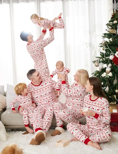 PATPAT Family Christmas Pajamas Matching Sets Reindeer and Snowflake Patterned Sleepwear Xmas Holiday PJS Set Women X Large