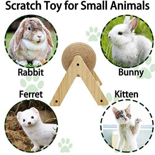 BNOSDM Rabbit Scratch Ball Sisal Bunny Scratching Toy, Wooden Pet Scratcher Stand with Ball for Indoor Rabbits Bunny, Kittens and Small Animals
