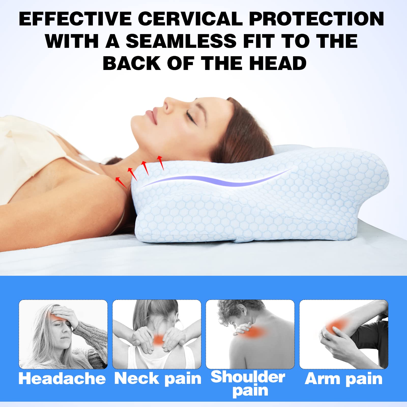 MIETA Cervical Memory Foam Pillow, Neck Pillows for Pain Relief Sleeping, Ergonomic Orthopedic Sleeping Neck Contoured Support Pillow for Side,Back, Stomach Sleepersā¦