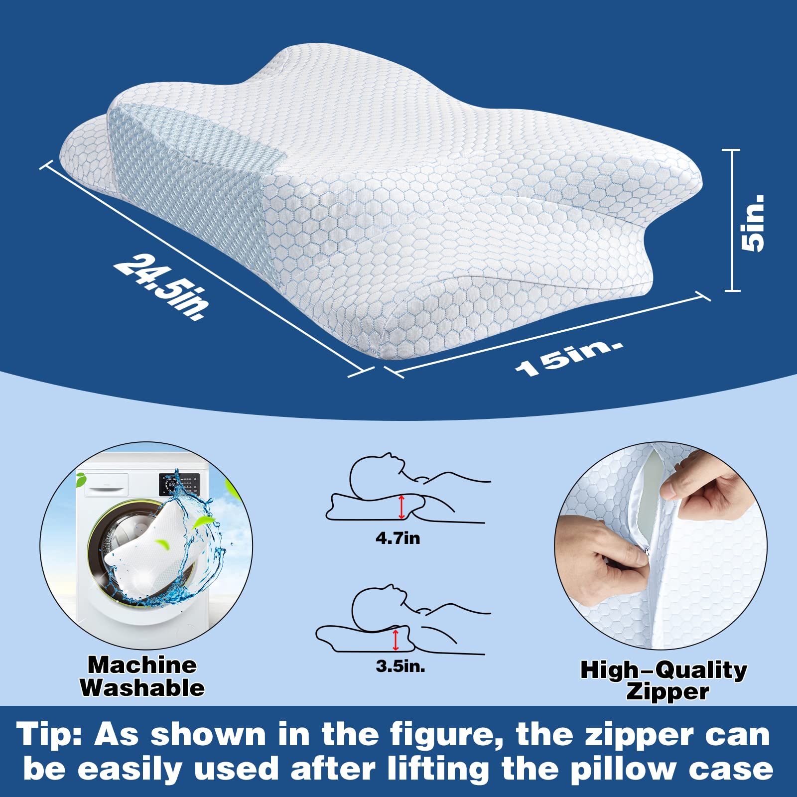 MIETA Cervical Memory Foam Pillow, Neck Pillows for Pain Relief Sleeping, Ergonomic Orthopedic Sleeping Neck Contoured Support Pillow for Side,Back, Stomach Sleepersā¦