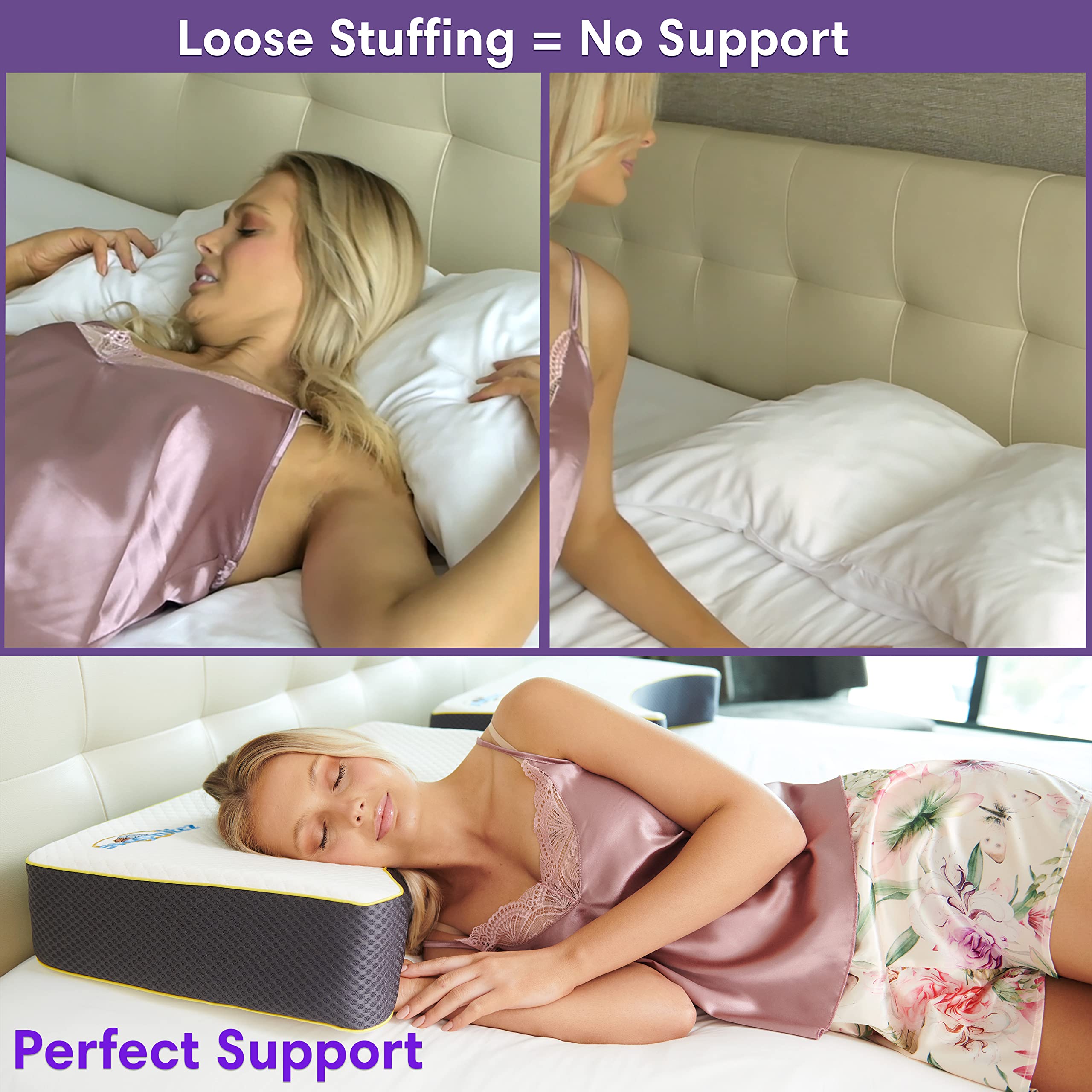 Sleepnitez Back and Side Sleeper Pillow for Neck and Shoulder Pain Cervical Neck Pillow with 3 Layers of Memory Foam Side Sleeping Pillow with Washable Tencel Cover
