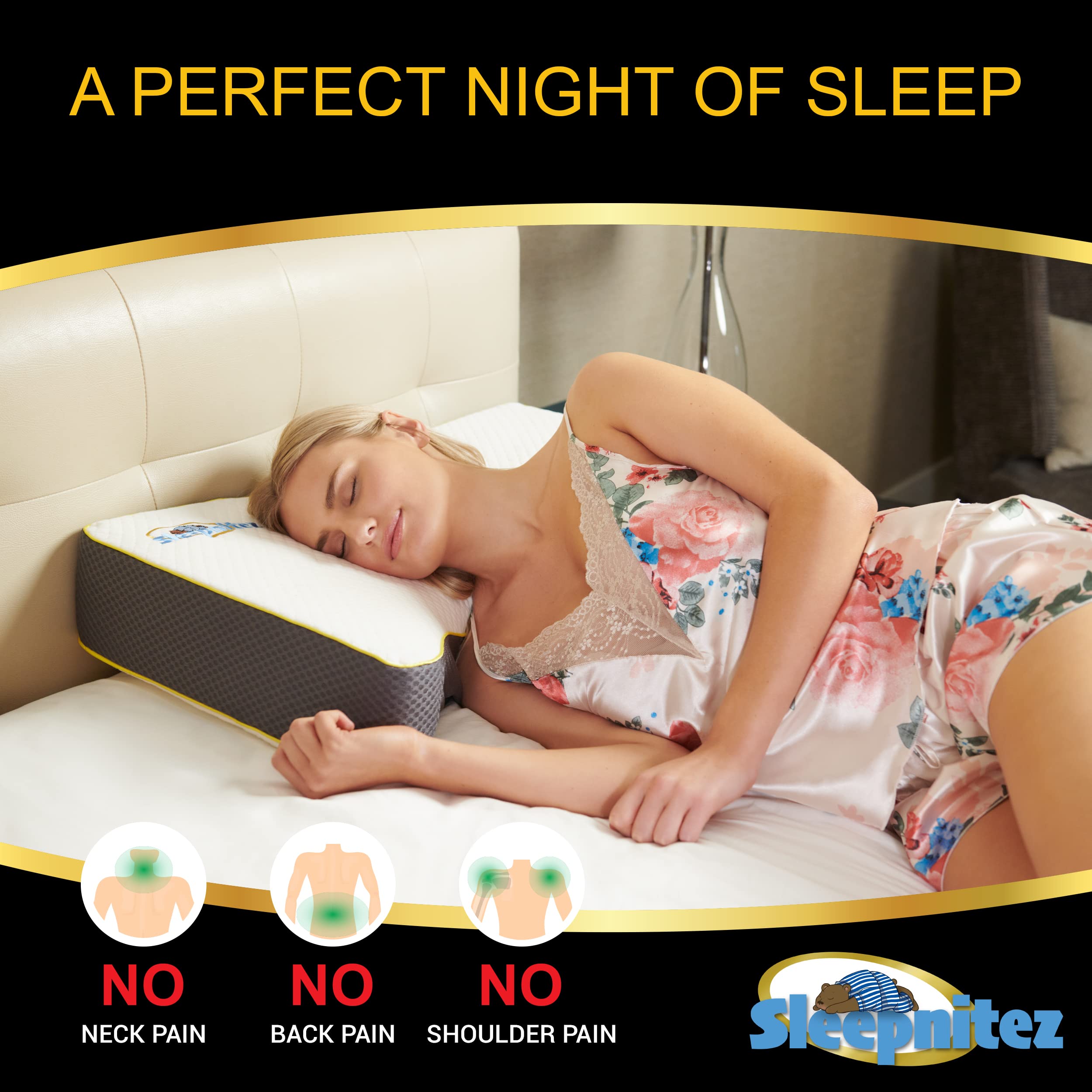 Sleepnitez Back and Side Sleeper Pillow for Neck and Shoulder Pain Cervical Neck Pillow with 3 Layers of Memory Foam Side Sleeping Pillow with Washable Tencel Cover