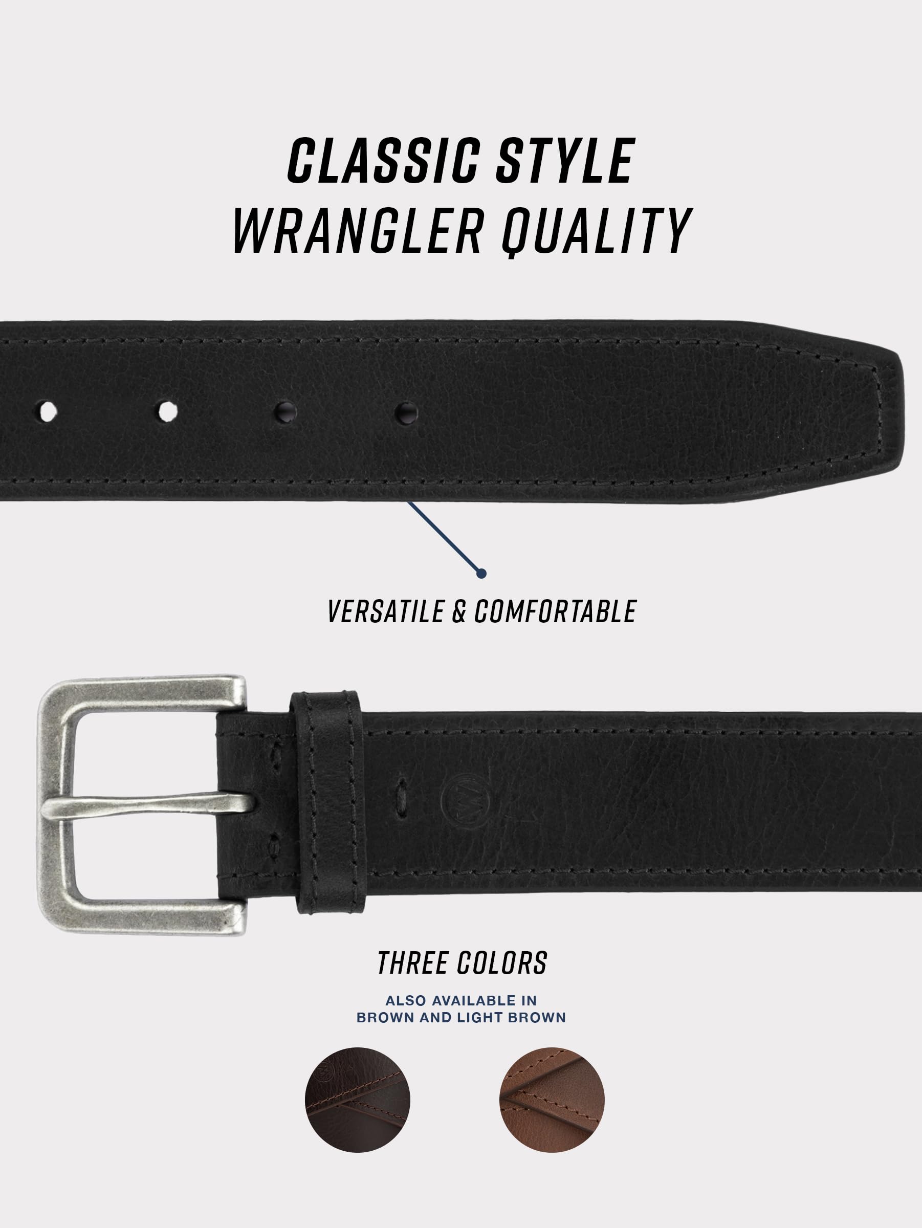 Wrangler Men’s Leather Country Casual Every Day Dress Belt for Jeans, Khakis Black 42