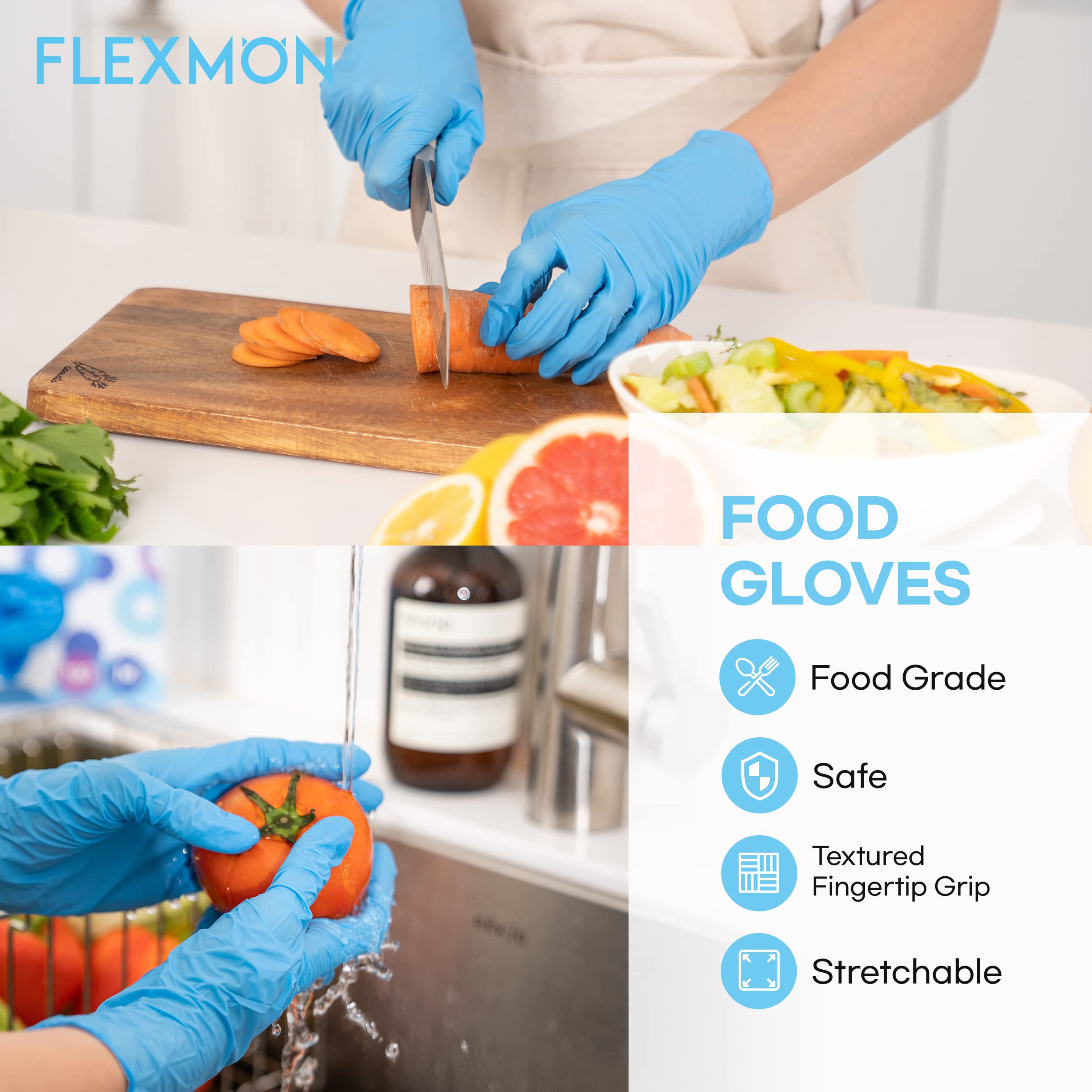FLEXMON Nitrile Exam Gloves,100 Count, Single Use, 4.2 Mil Heavy, Sterile, Protective, Medical Exam Gloves, Disposable, Food, Latex Free, Cooking, Blue, Safe, Cleaning & More (X-Small)
